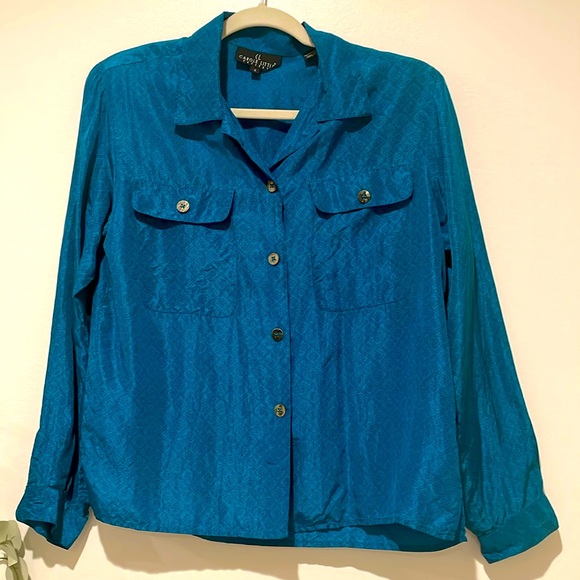Carole Little | Tops | Vintage Silk Carole Little Turquoise Button Up ...